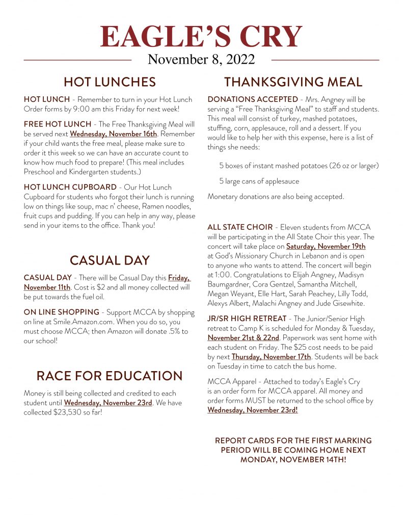 November 8,2022 – MCCA Website